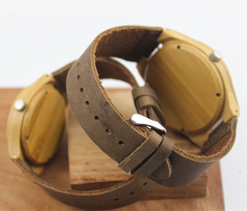 Casual Male And Female Couple Big Dial Bamboo Wood Watch Really Belt on ...